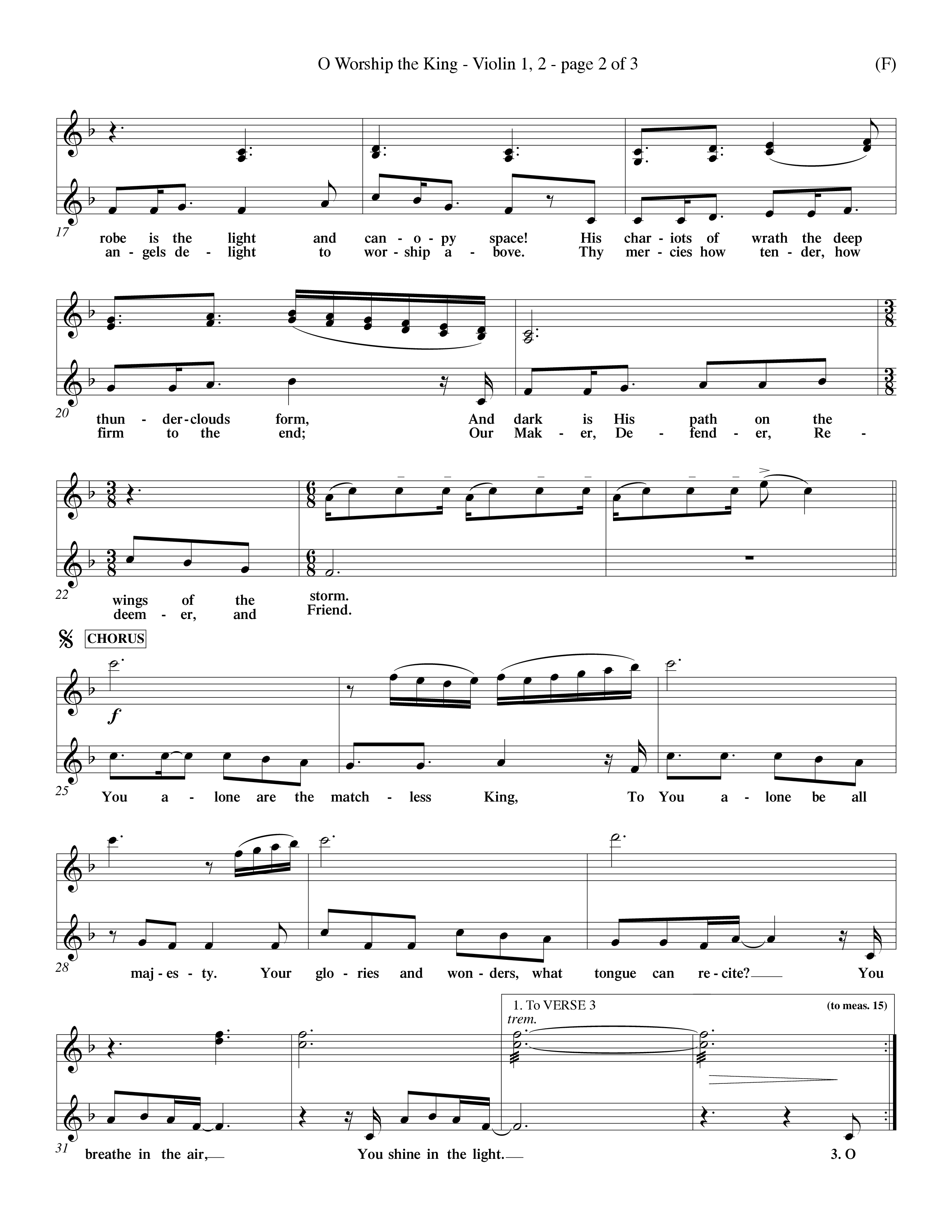 O Worship The King (Choral Anthem SATB) Violin Sheet Music PDF (Word ...