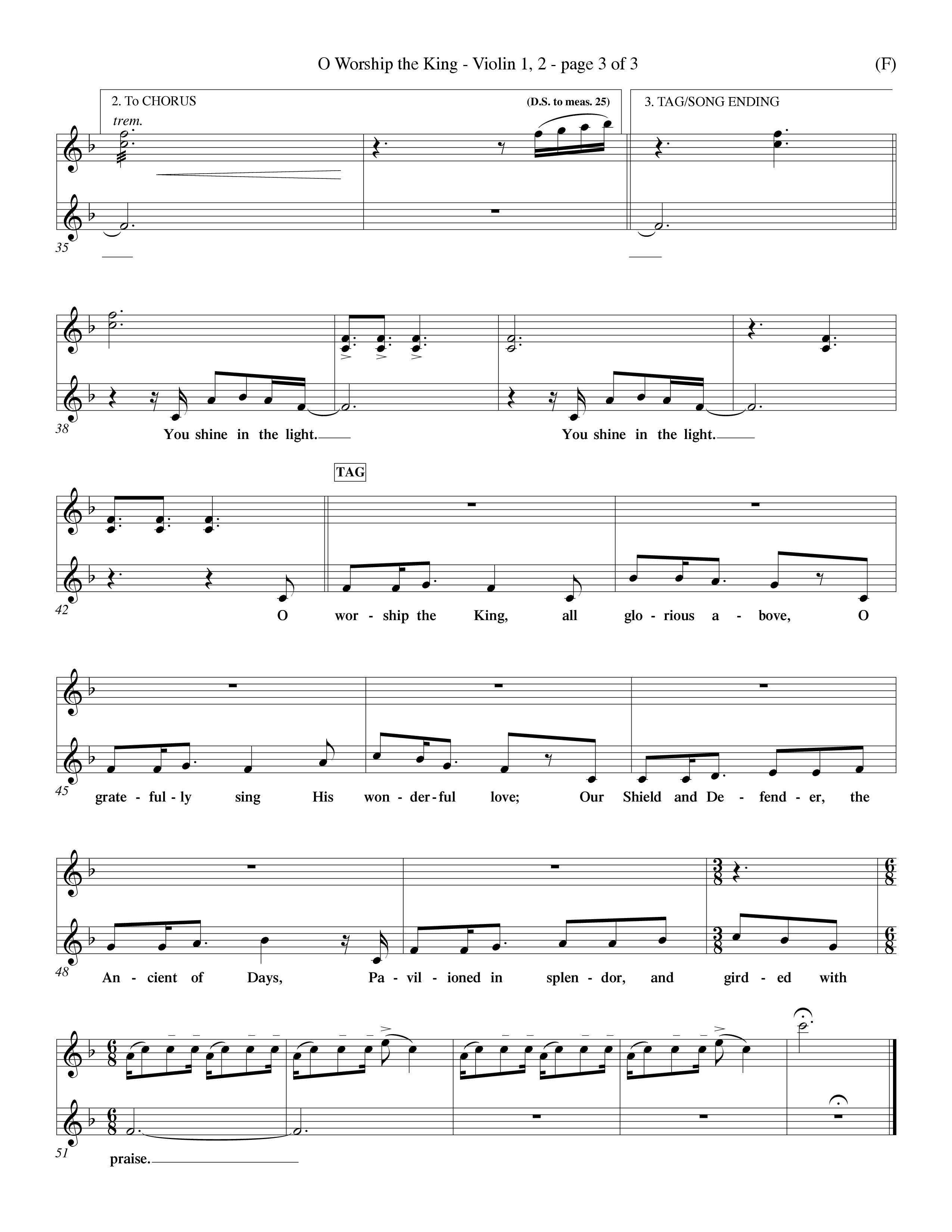 O Worship The King (Choral Anthem SATB) Violin Sheet Music PDF (Word ...