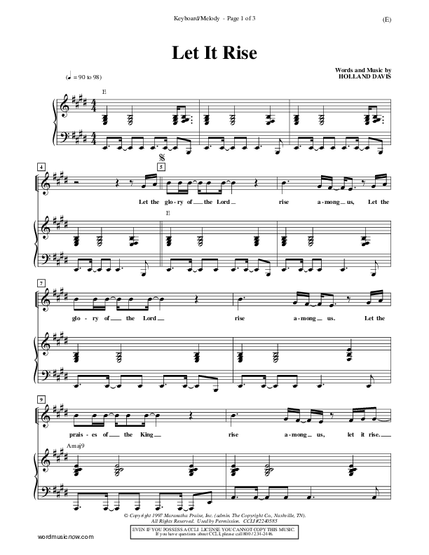 Let It Rise Sheet Music PDF (Holland Davis) - PraiseCharts
