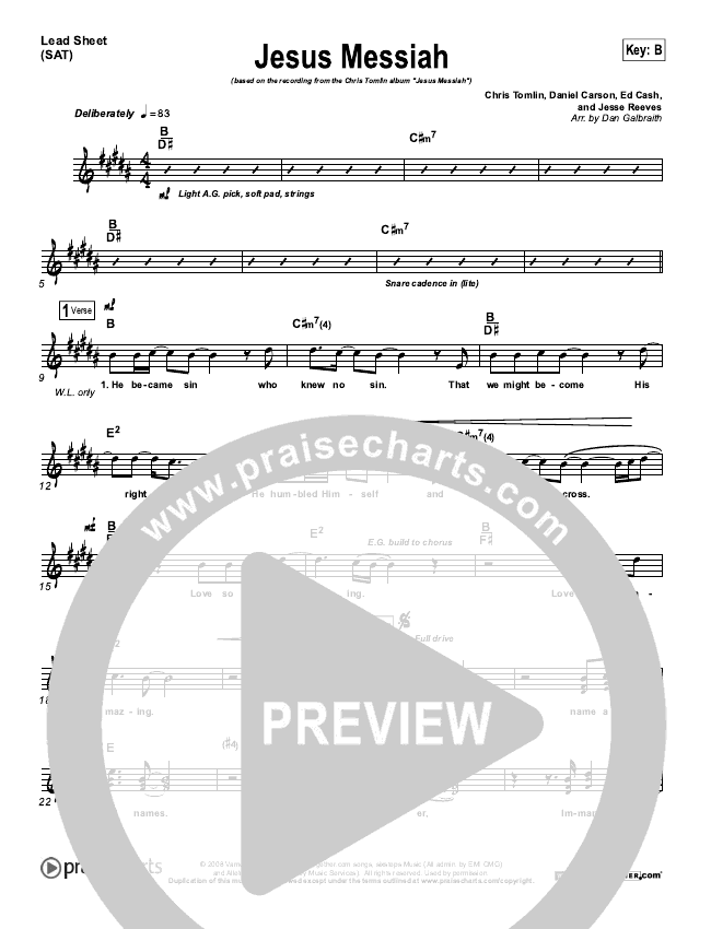 Jesus Messiah Sheet Music PDF (Chris Tomlin) - PraiseCharts