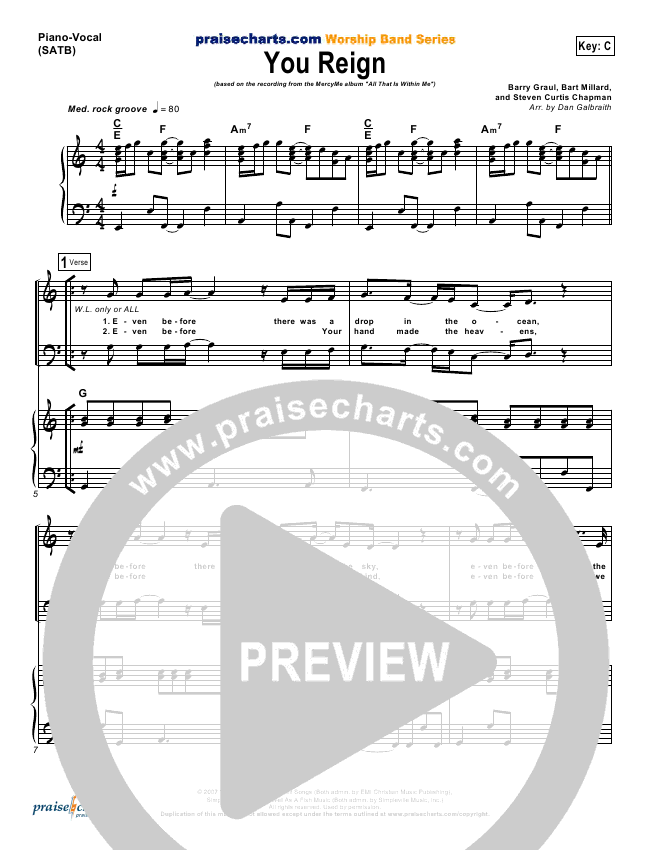 You Reign Sheet Music (MercyMe) - PraiseCharts