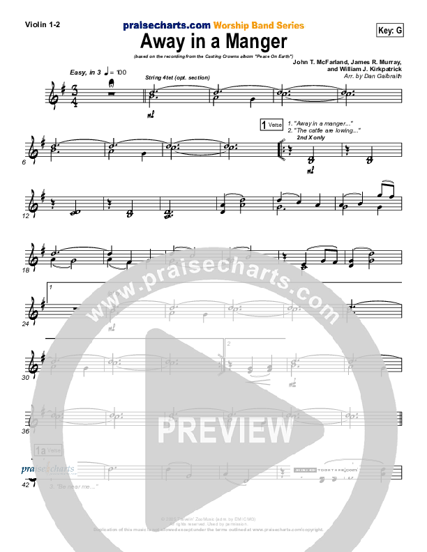Away In A Manger Violin Sheet Music PDF (Casting Crowns) - PraiseCharts