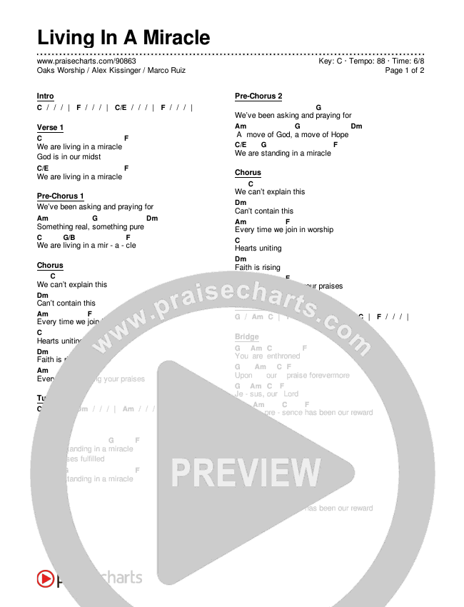 Living In A Miracle Chords PDF (Oaks Worship / Alex Kissinger / Marco ...