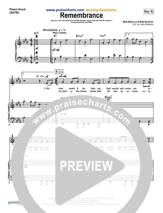 Remembrance Sheet Music PDF (Matt Redman) - PraiseCharts