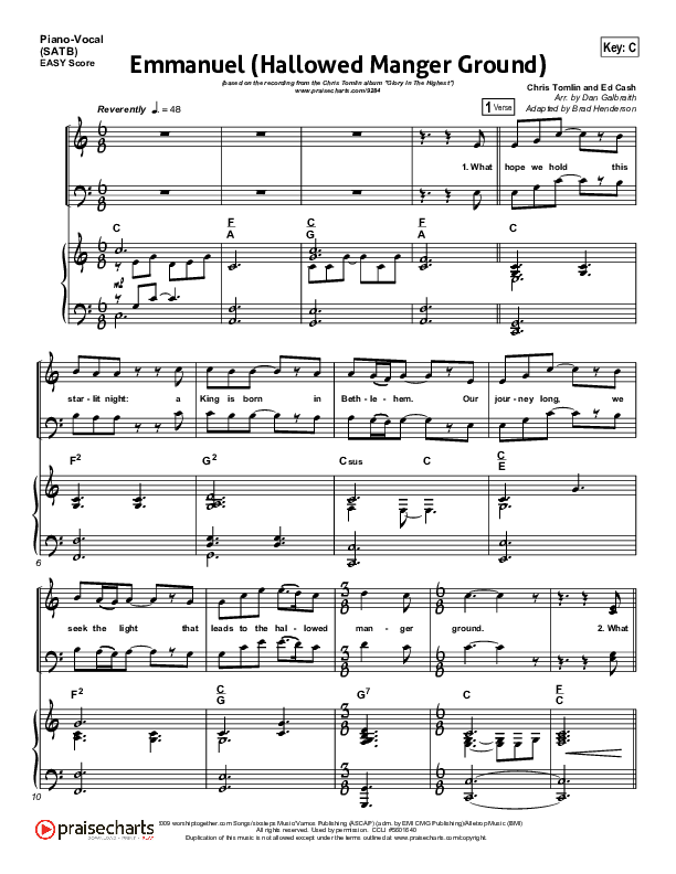 Emmanuel (Hallowed Manger Ground) Sheet Music PDF (Chris Tomlin ...