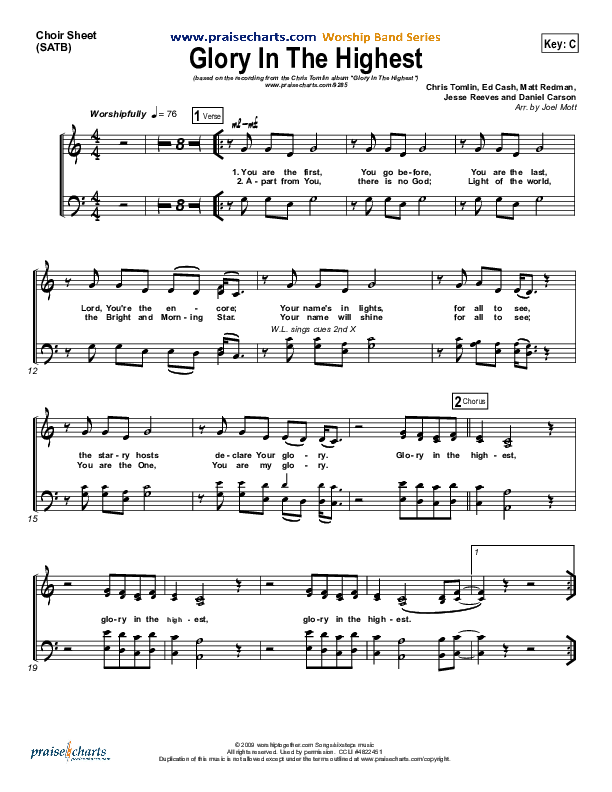 Glory In The Highest Choir Sheet Music PDF (Chris Tomlin) - PraiseCharts