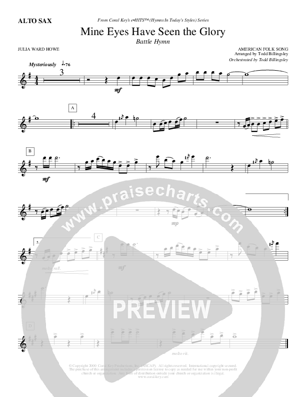 MIne Eyes Have Seen The Glory Alto Sax Sheet Music PDF (Todd ...