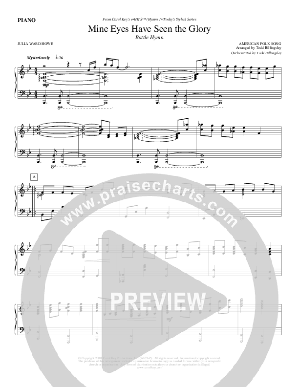 MIne Eyes Have Seen The Glory (Todd Billingsley) - PraiseCharts