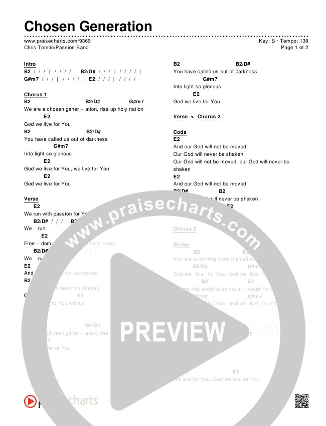 Chosen Generation Chords (Chris Tomlin / Passion) - PraiseCharts